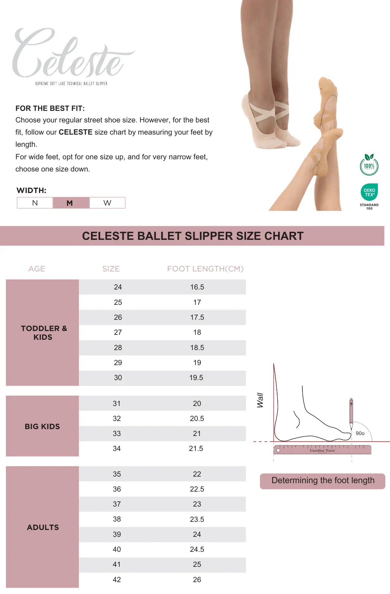 Ballet Pointe Shoes Size Chart